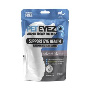 peteyez vitamin tear stain remover vitamin treats for dogs - support eye health & reduce itching & tear stain buildup - 100% natural dog treats w/superfoods & antioxidants - whitefish flavor - 1oz