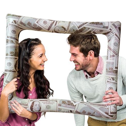 Bill Dollar Inflatable Photo Booth Selfie Frame Props Giant Money Themed Party Blow Up Picture Frame for Birthdays Casino Weddings Bachelorette Retirement Graduations Party Decorations