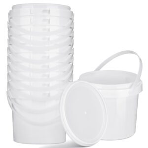 gerrii 10 pack white plastic bucket with handle and lid food storage bucket containers all purpose pail for multipurpose paint water art crafts projects garage organization (white,1.5 quart)