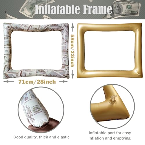 Bill Dollar Inflatable Photo Booth Selfie Frame Props Giant Money Themed Party Blow Up Picture Frame for Birthdays Casino Weddings Bachelorette Retirement Graduations Party Decorations