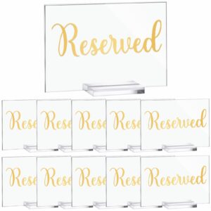 Roowest 10 Set Acrylic Reserved Table Signs Clear Wedding Reserved Signs with Holder Reserved Table Cards for Wedding Seating Reception Restaurant Birthday Party Ceremony Decoration(Clear, Gold)