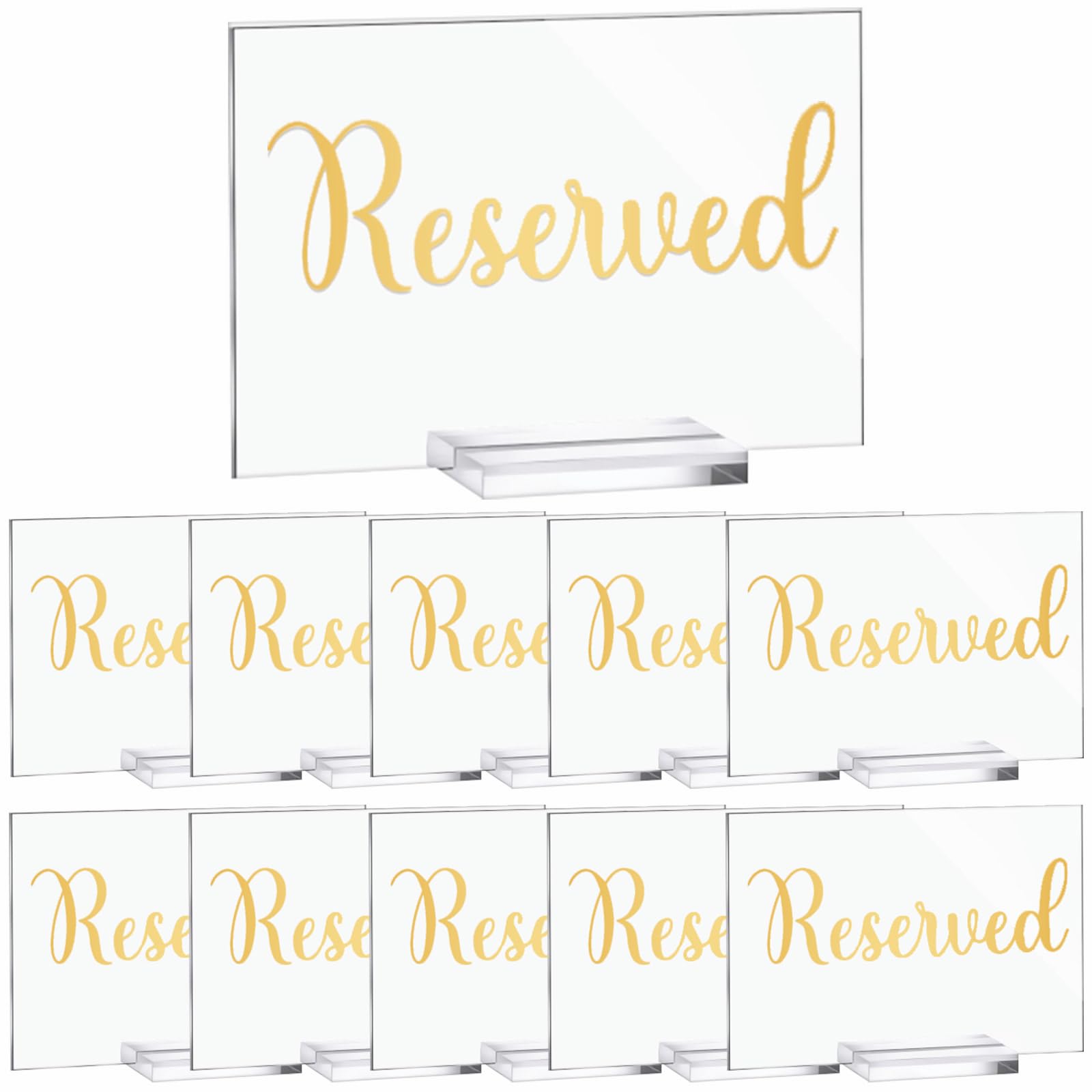 Roowest 10 Set Acrylic Reserved Table Signs Clear Wedding Reserved Signs with Holder Reserved Table Cards for Wedding Seating Reception Restaurant Birthday Party Ceremony Decoration(Clear, Gold)