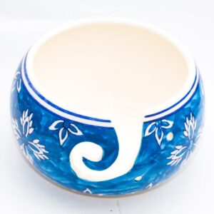 ETROVES Ceramic Yarn Bowl 7.5 Inch - Handmade Knitting Bowl and Crochet Storage-Holder-Dispenser with Swirl Handcrafted Design Christmas Gift for Knitters, Mom, Grandma