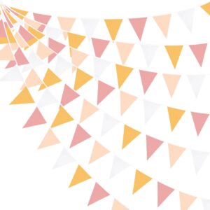 32ft groovy party decorations yellow pink white pennant banner fabric triangle flag bunting garland streamers for daisy groovy boho retro hippie wedding birthday baby shower spring party supplies