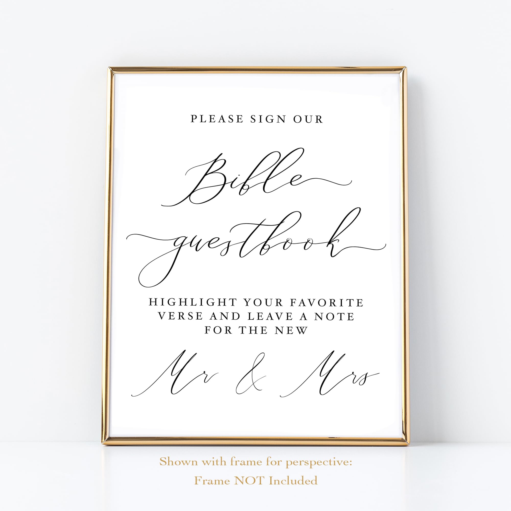 Bible Guestbook Sign for Wedding | (1) 8x10 White with black caligraphy on Thick Cardstock Paper | Please Sign Our Bible Highlight Your Favorite Verse And Leave a Message For Bride and Groom Sign for