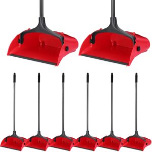 Weewooday 8 Pieces Commercial Lobby Dustpan Plastic Upright Dust Pan with Long Handle Metal Upright Dustpan Heavy Duty for Restaurants Commercial Lobby Garage Home and Outdoors Use (Red)