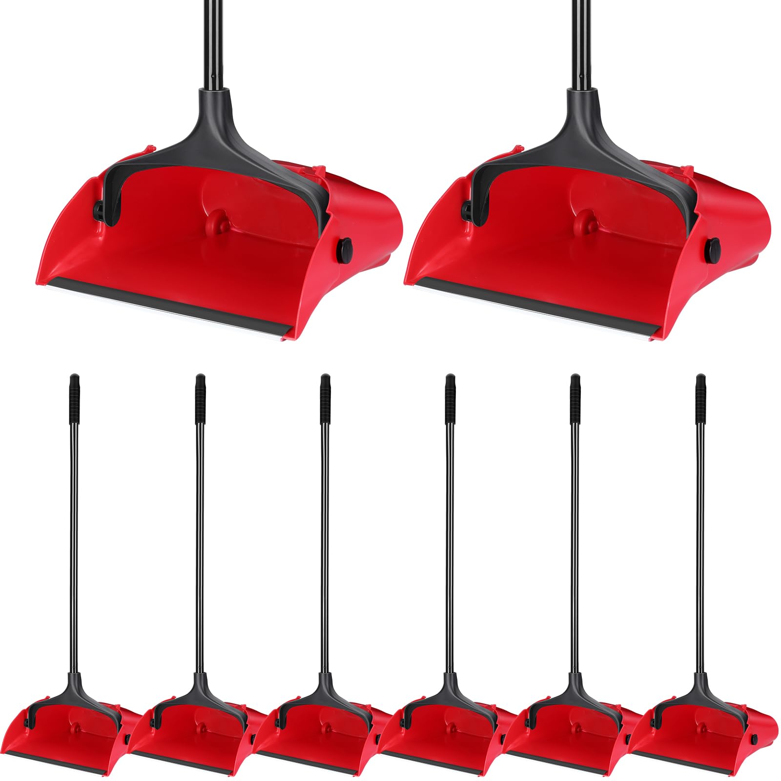 Weewooday 8 Pieces Commercial Lobby Dustpan Plastic Upright Dust Pan with Long Handle Metal Upright Dustpan Heavy Duty for Restaurants Commercial Lobby Garage Home and Outdoors Use (Red)