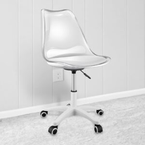 1 pack clear rolling desk chair acrylic desk chair height adjustable home vanity chair swivel plastic clear chair with wheels acrylic office chair for small space home office(clear, white)