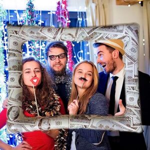 Bill Dollar Inflatable Photo Booth Selfie Frame Props Giant Money Themed Party Blow Up Picture Frame for Birthdays Casino Weddings Bachelorette Retirement Graduations Party Decorations