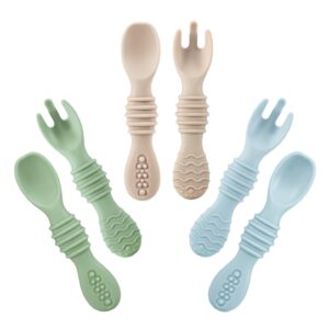 pandaear 6 pack silicone baby spoons & forks | baby feeding set self feeding utensils, toddler infant feeding spoon forks bpa free first stage