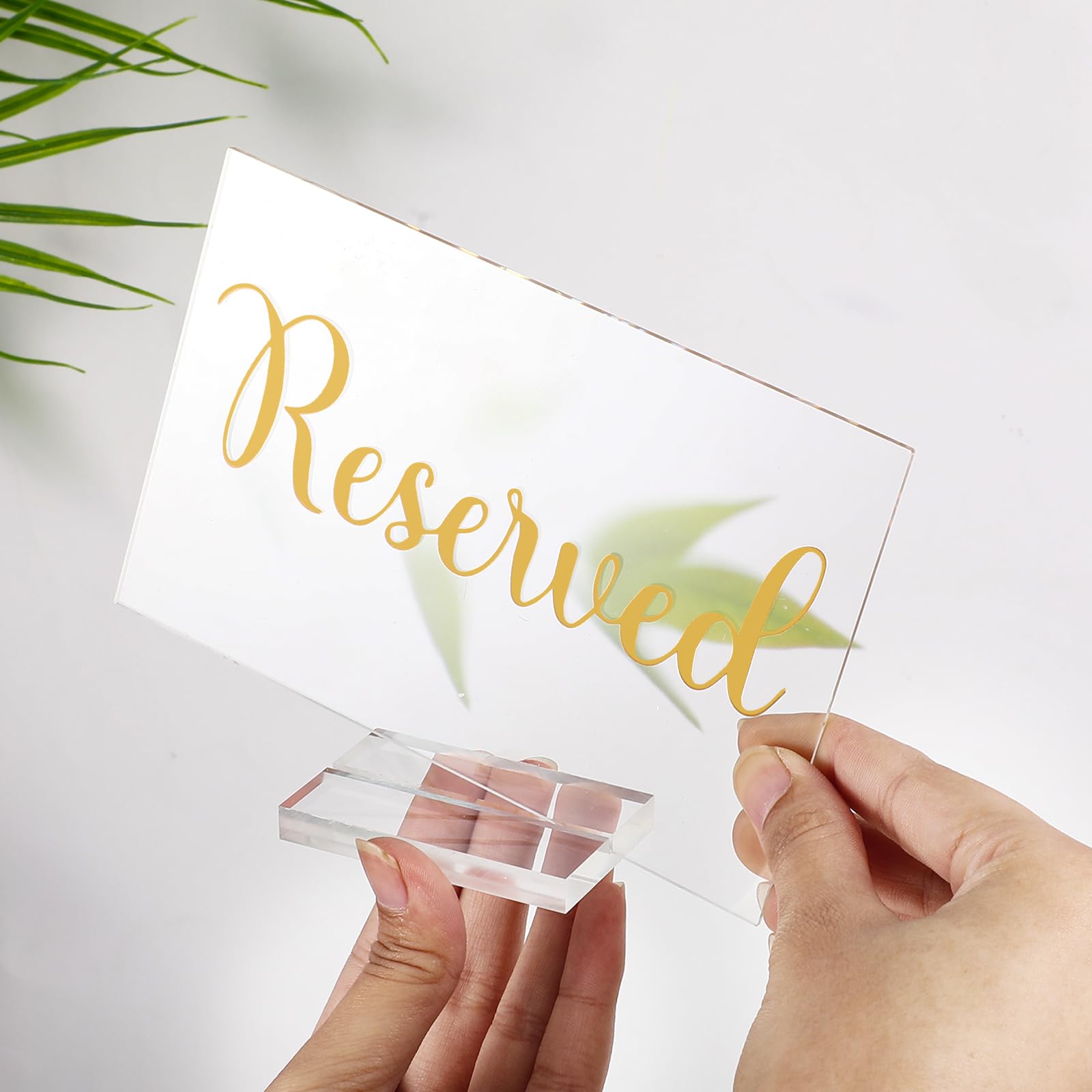 Roowest 10 Set Acrylic Reserved Table Signs Clear Wedding Reserved Signs with Holder Reserved Table Cards for Wedding Seating Reception Restaurant Birthday Party Ceremony Decoration(Clear, Gold)