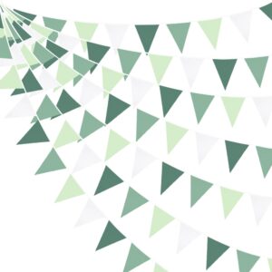 32ft sage green party decorations avocado green triangle flag fabric banner pennant bunting garland streamers for birthday wedding baby shower jungle safari summer golf christmas outdoor party decor