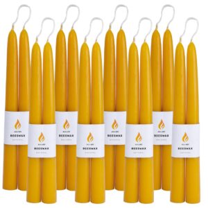 aglary 16pcs beeswax taper candles, 9" handmade natural candles, dripless and smokeless，9 hour burn time