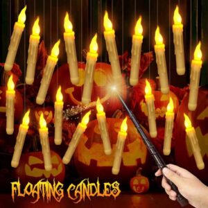 20 Pack Halloween Decorations -Floating Candles with Wand Remote, Christmas Magic Hanging Candles, Flameless Flickering Light Floating LED Candle for Harry Potter Party Ceiling Witch Decor Kids Gift