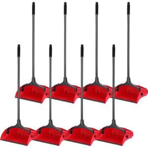 weewooday 8 pieces commercial lobby dustpan plastic upright dust pan with long handle metal upright dustpan heavy duty for restaurants commercial lobby garage home and outdoors use (red)