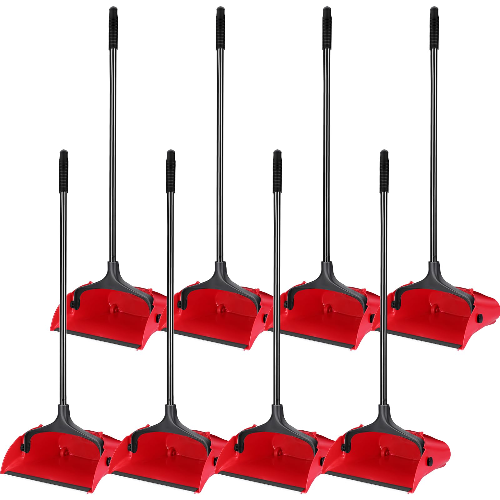 Weewooday 8 Pieces Commercial Lobby Dustpan Plastic Upright Dust Pan with Long Handle Metal Upright Dustpan Heavy Duty for Restaurants Commercial Lobby Garage Home and Outdoors Use (Red)