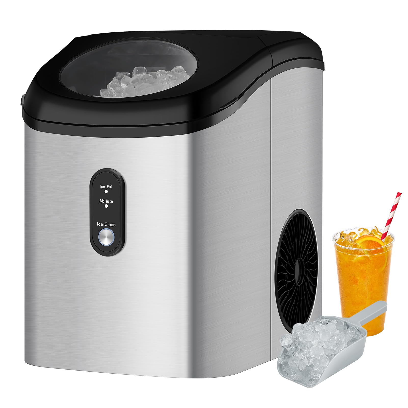 Garvee Compact Nugget Ice Maker, 33 lbs/Day Countertop Ice Maker with Soft Chewy Pellet Ice, Pebble Ice Machine with Ice Scoop & Basket for Home, 6 Minutes Ice Making, One-Click Operation, Low Noise