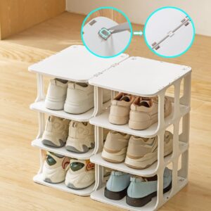 Baffect 8 Tier Shoe Rack, Free Standing Shoe Storage Organizer for Closet, Plastic Stackable Shoe Storage Tower, Vertical Shoe Holder for Entryway Space Saving Narrow Shoe Cabinet (White)