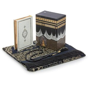 ihvan online Muslim Prayer Rug and Quran with Prayer Beads, Kaaba Decor Box, Islamic Gift for Women & Men, Elegant Islam Set for Ramadan, Eid, Umrah, Birthday, Travel