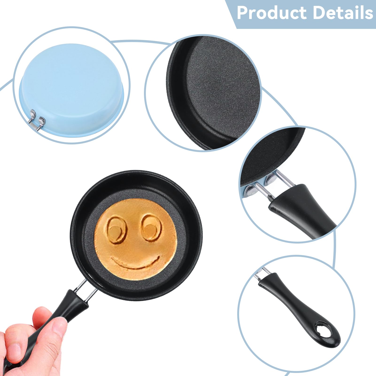 Cyrank Nonstick Mini Egg Pan, 4.7inch One Egg Frying Pan Omelet Pan Single Egg Pan Stainless Steel Mini Skillet Induction Small Egg Skillet(blue)