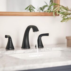 Peerless Parkwood Widespread Bathroom Faucet, Black Bathroom Faucet 3 Hole, Bathroom Sink Faucet, Drain Assembly, Matte Black P3535LF-BL