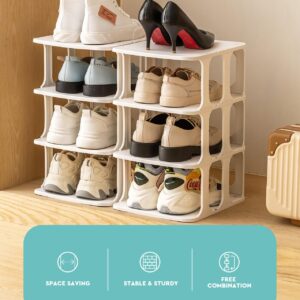 Baffect 8 Tier Shoe Rack, Free Standing Shoe Storage Organizer for Closet, Plastic Stackable Shoe Storage Tower, Vertical Shoe Holder for Entryway Space Saving Narrow Shoe Cabinet (White)