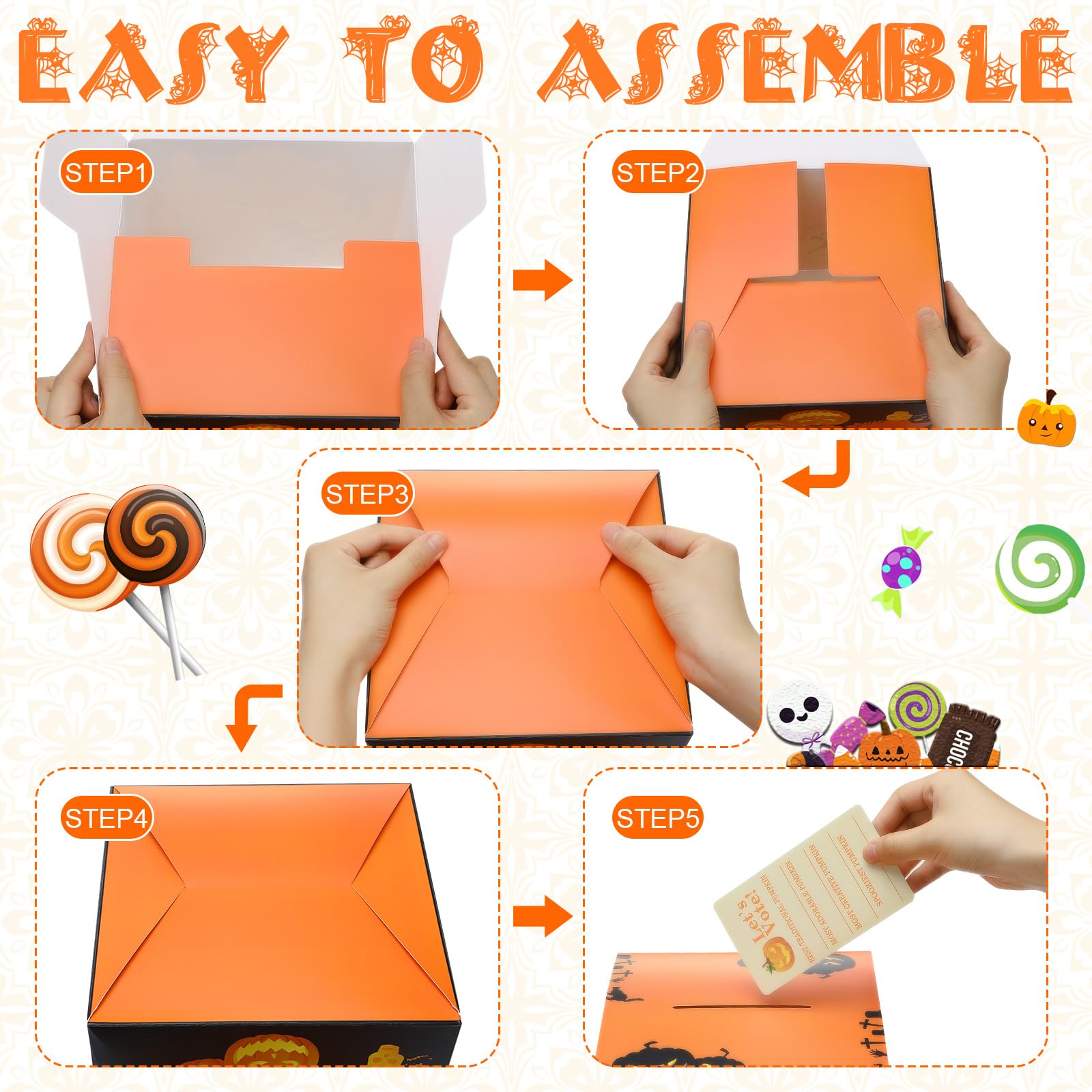 Sasylvia 58 Pcs Halloween Pumpkin Carving Contest Awards Kit Including Halloween Ballot Box 50 Voting Cards 7 Pumpkin Carving Prize Award Ribbons for Pumpkin Carving Game Party Decoration