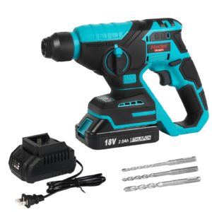 cordless rotary hammer drill kit with 2.0ah lithium-ion battery and charger,brushless motor,sds plus,2 modes,3 drill bits,variable speed for concrete wood brick metal