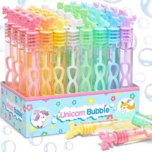 32 piece mini unicorn bubble wand with display box, pastel unicorn party favors for kid, toddler girl birthday parties decoration, goodie bag stuffers supplies, bubbles gift toy bulk, carnival prizes