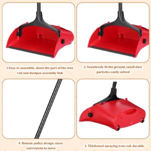 Weewooday 8 Pieces Commercial Lobby Dustpan Plastic Upright Dust Pan with Long Handle Metal Upright Dustpan Heavy Duty for Restaurants Commercial Lobby Garage Home and Outdoors Use (Red)