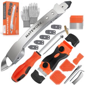 caulking tool kit, stainless steel caulk remover caulking tool set with cut resistant gloves, scraper, silicone caulking tools, 4 in 1 caulking finishing tool for bathroom kitchen living room