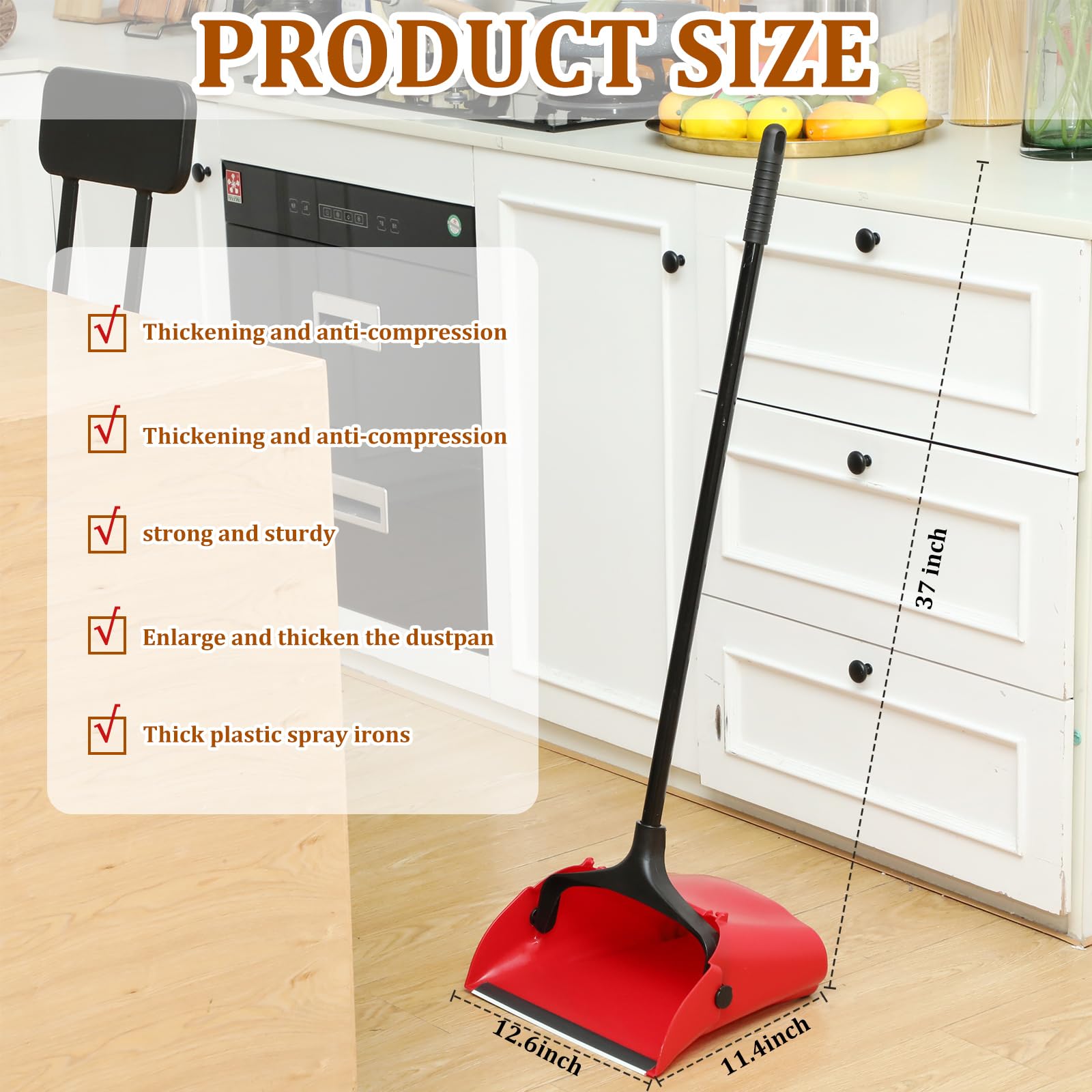 Weewooday 8 Pieces Commercial Lobby Dustpan Plastic Upright Dust Pan with Long Handle Metal Upright Dustpan Heavy Duty for Restaurants Commercial Lobby Garage Home and Outdoors Use (Red)