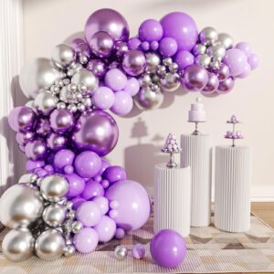 MOXMAY 62 Pcs 12 Inch Black White Purple Balloons Arch Kit, Matte Black and White Metallic Purple Confetti Party Balloons with Ribbons for Birthday, Wedding, Baby Shower, Graduation Decorations