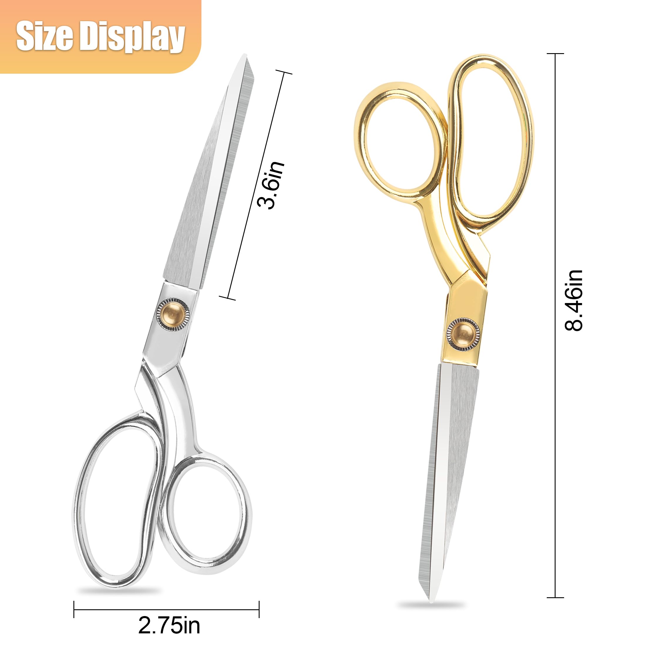 Sewing Scissors, Rkqoa Silver Dressmaker's Fabric Scissors, 8" Stainless Steel Shears, Sharp Knife Edge Fabric Heavy Duty Tailor Scissors for Cutting Leather Cloth, Right/Left Handed