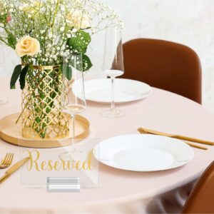 Roowest 10 Set Acrylic Reserved Table Signs Clear Wedding Reserved Signs with Holder Reserved Table Cards for Wedding Seating Reception Restaurant Birthday Party Ceremony Decoration(Clear, Gold)