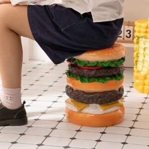 Small Stool for Living Room Bedroom Cute Stylish Stool Hand Painted Ergonomic Multifunctional Shoe Changing Stool (Burger Stool)