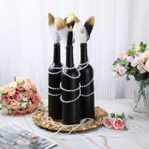 Umigy 49 Pcs Roaring 20s Party Decorations 8 Matte Coated Glass Wine Bottles 40 Dipped Feather 16.4 feet Long String of Pearls Bead for 1920s Themed Wedding Cake Table Centerpiece (Black)