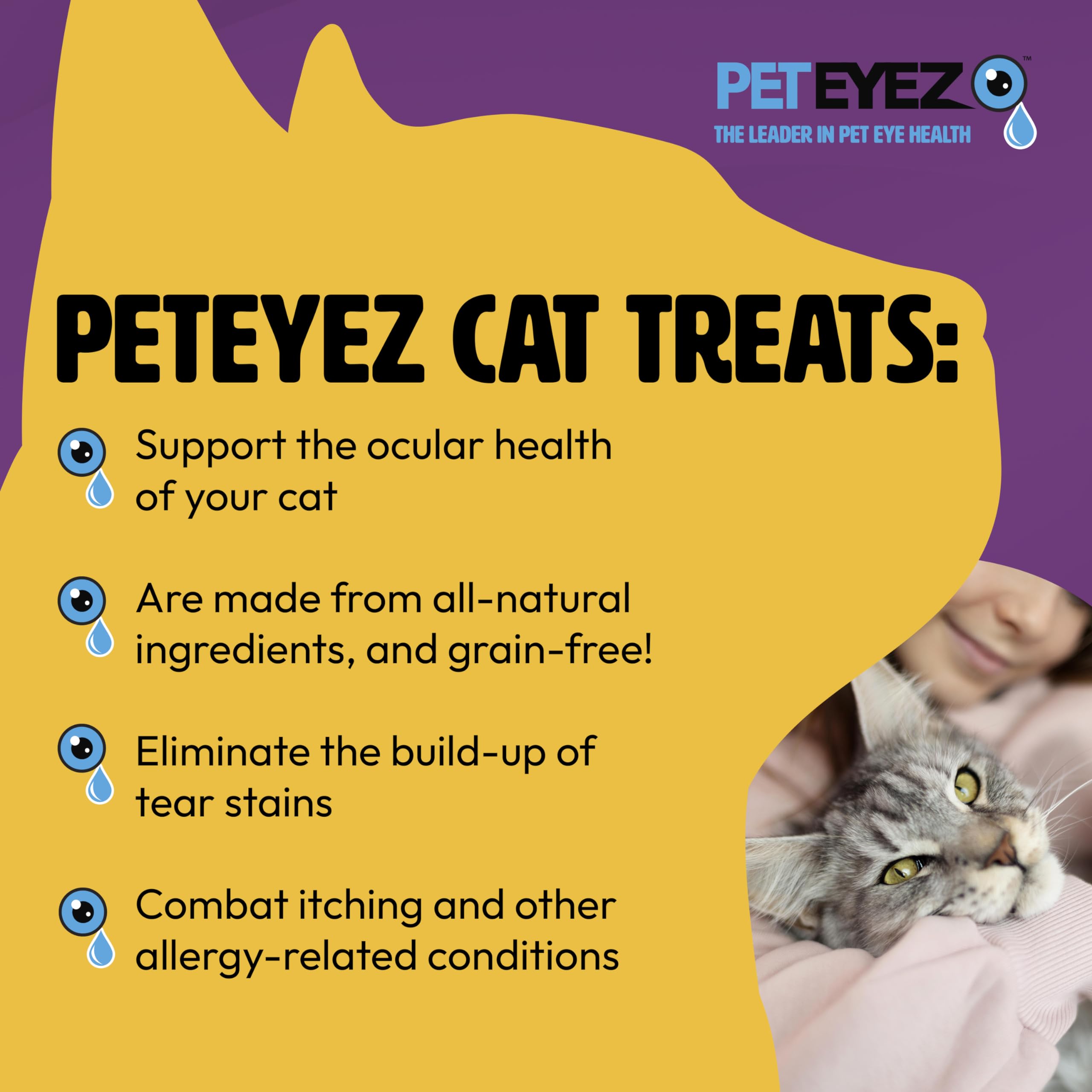 Pet Eyez Vitamin Treats for Cats - Tear Stain Remover - Eye Health Support - Reduces Itching & Allergies - Whitefish Flavor - 1oz