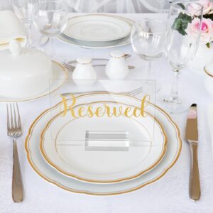 Roowest 10 Set Acrylic Reserved Table Signs Clear Wedding Reserved Signs with Holder Reserved Table Cards for Wedding Seating Reception Restaurant Birthday Party Ceremony Decoration(Clear, Gold)