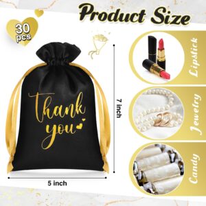 PerKoop 30 Pcs Thank You Bags Wedding Satin Gift Bags 5 x 7 Inches Drawstring Jewelry Pouches Small Candy Bags for Guest Wedding Birthday Baby Shower Business Party Favors Bags(Black)