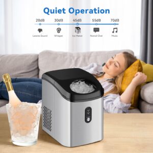 Garvee Compact Nugget Ice Maker, 33 lbs/Day Countertop Ice Maker with Soft Chewy Pellet Ice, Pebble Ice Machine with Ice Scoop & Basket for Home, 6 Minutes Ice Making, One-Click Operation, Low Noise