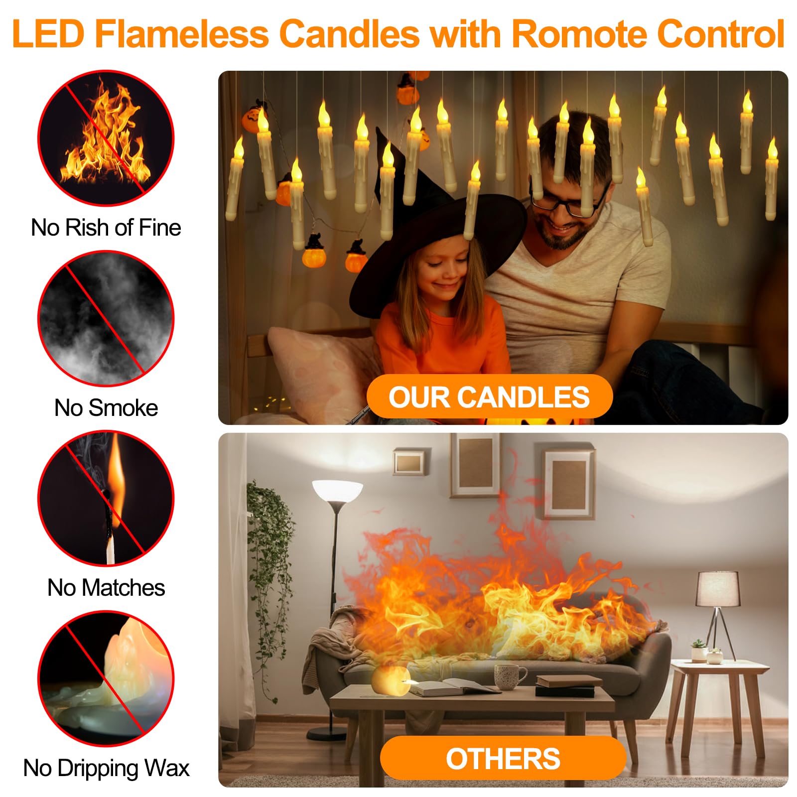 20 Pack Halloween Decorations -Floating Candles with Wand Remote, Christmas Magic Hanging Candles, Flameless Flickering Light Floating LED Candle for Harry Potter Party Ceiling Witch Decor Kids Gift