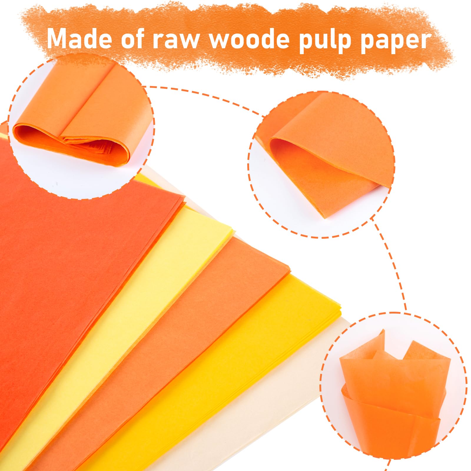 VGOODALL 450 Sheets Orange Tissue Paper, 11.5 x 8 Inch Fall Tissue Paper Bulk for Gift Bags Wrapping Paper for DIY Crafts Birthday Thanksgiving Party Decoration