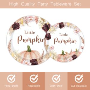 96 Pcs Fall Boho Pumpkin Party Plates and Napkins Set Baby Shower Happy Birthday Party Supplies Decorations for Kid Fall Leaves Pampas Grass Party Disposable Dinnerware Tableware Kit, Serves 24