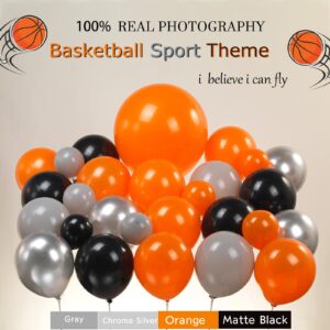 FROUFING Basketball Balloon Garland Arch Kit, 136pcs Orange Gray Black White and Silver with Foil Star Balloons for 1st Birthday Party Baby Shower Sports Theme Supplies Decorations