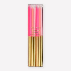 meri meri gold dipped birthday candles for cake (pack of 16), 7.25" tall, unscented meri meri candles, gold birthday candles