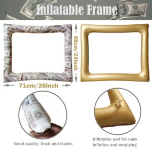 Money Party Inflatable Photo Booth Selfie Frame & Photo Props Set Giant Bill Dollar Party Blow Up Picture Frame for Birthdays Casino Weddings Bachelorette Retirement Graduations Party Decor