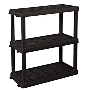 koolatron oskar 3 tier plastic shelf, garage shelving unit, rack and storage shelves - ideal for storage shed, and shelf organizer - perfect for garage storage and shelving solutions,black