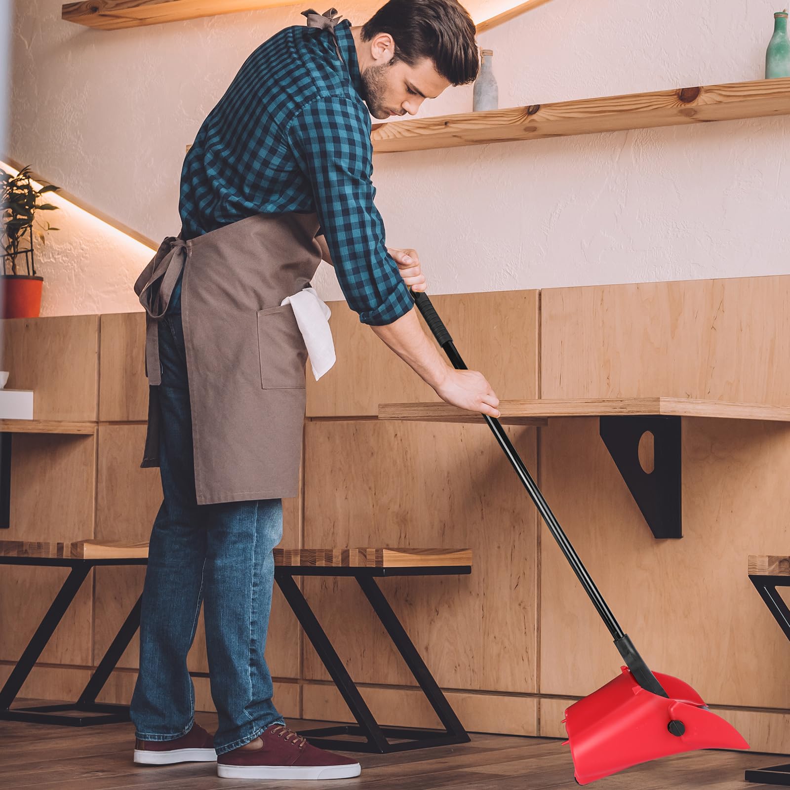 Weewooday 8 Pieces Commercial Lobby Dustpan Plastic Upright Dust Pan with Long Handle Metal Upright Dustpan Heavy Duty for Restaurants Commercial Lobby Garage Home and Outdoors Use (Red)