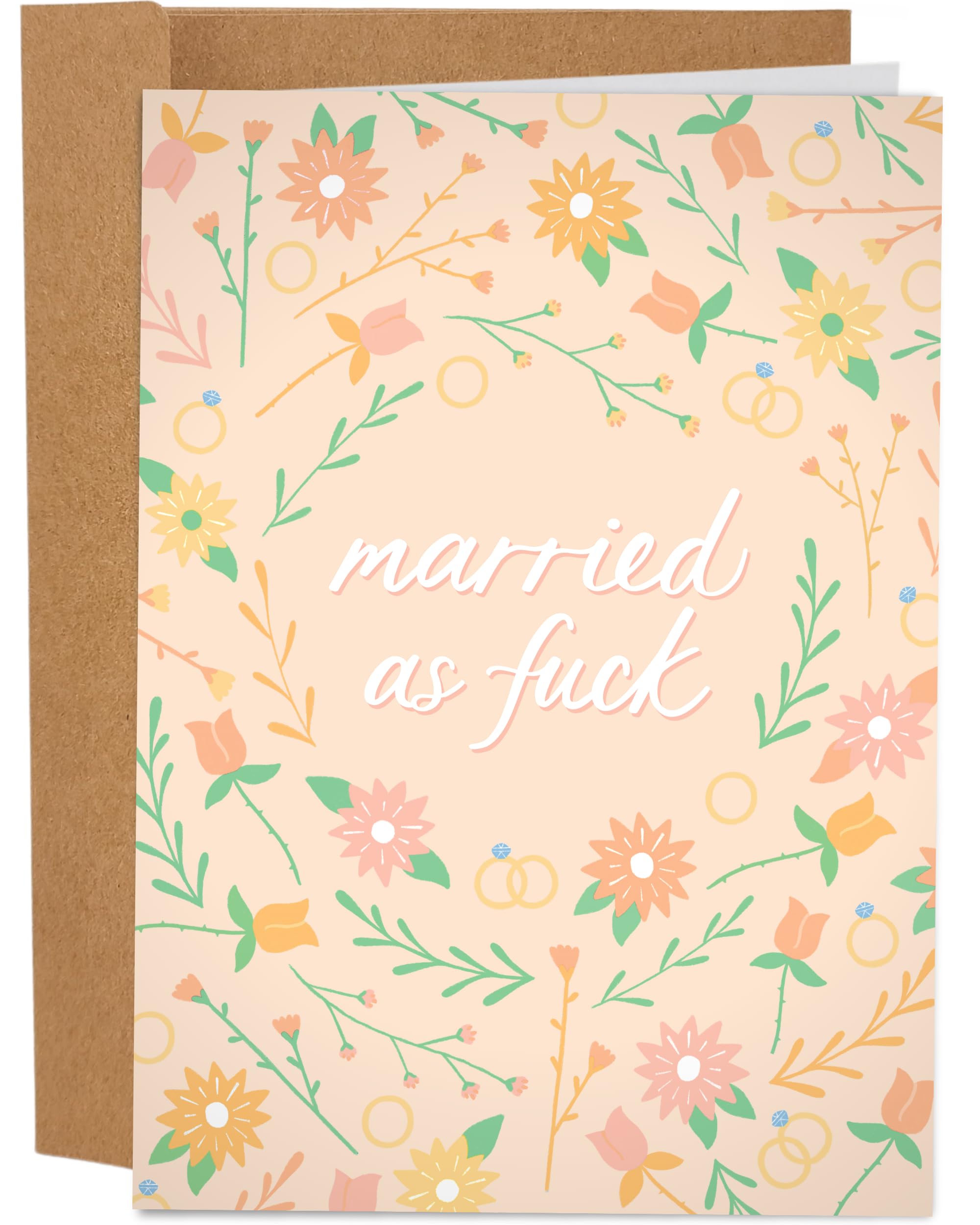 Sleazy Greetings Floral Funny Wedding Card | Congratulations, Married As F**K Card | Greeting Card for Bride and Groom